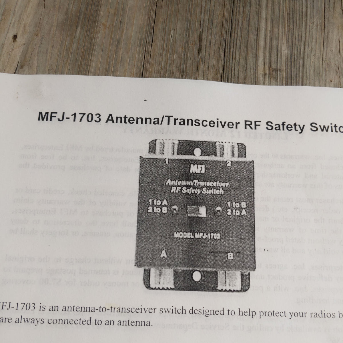 MFJ-1703 Antenna/Transceiver RF Safety Switch Instruction Sheet – FatCat.Parts